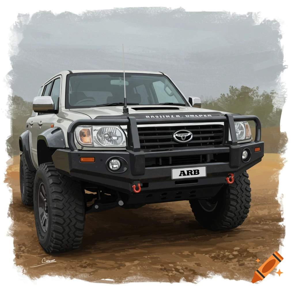 Illustration of an off-road SUV with an ARB bumper on Craiyon