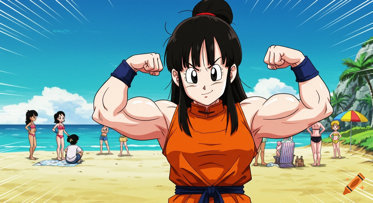 Anime image of Chi Chi from Dragon Ball Z flexing her muscles on a ...
