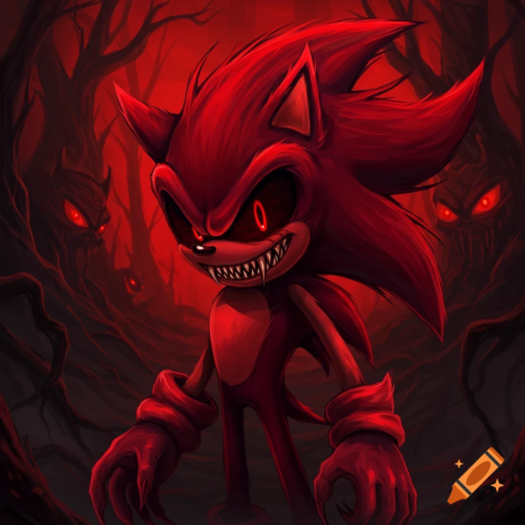 A demonic version of Sonic the Hedgehog with sharp teeth and red eyes ...