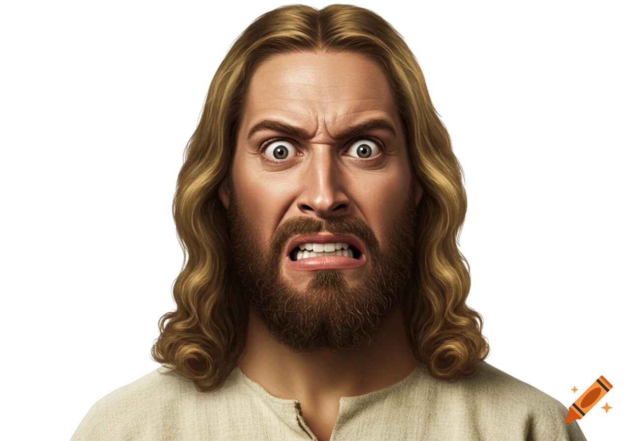 Portrait of Jesus making a disgusted face on Craiyon