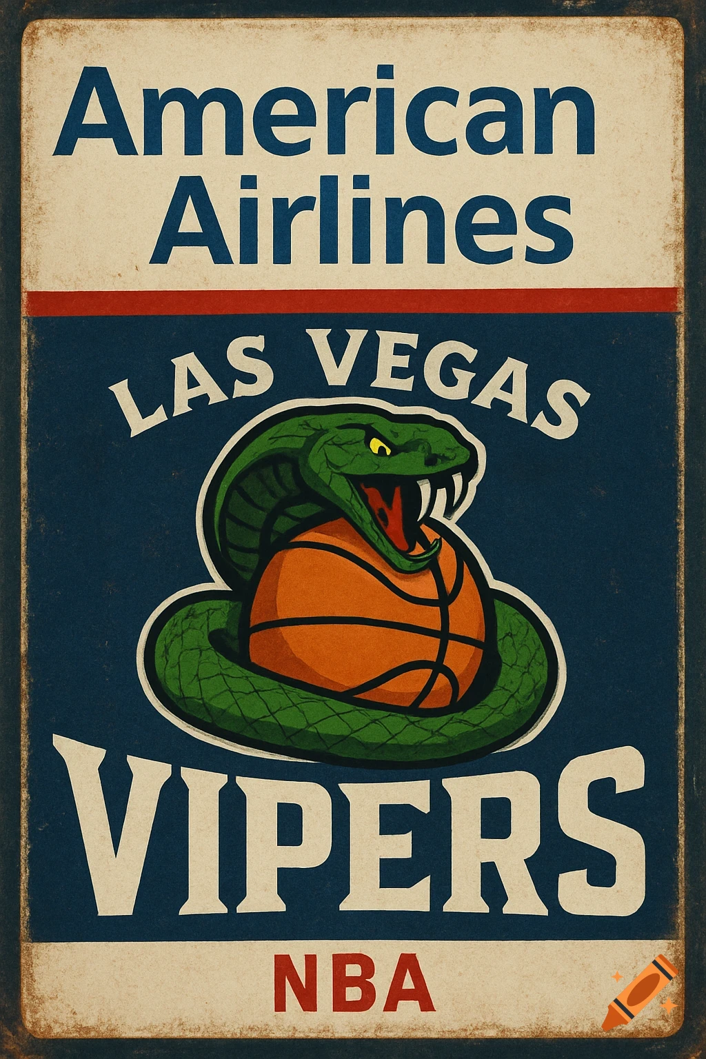 Vintage American Airlines Las Vegas Vipers NBA logo sign with a snake ...
