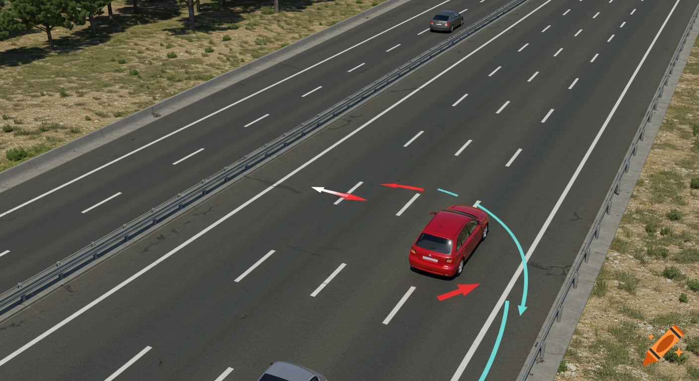 A red car changes lanes on a highway as a silver car merges from an on ...