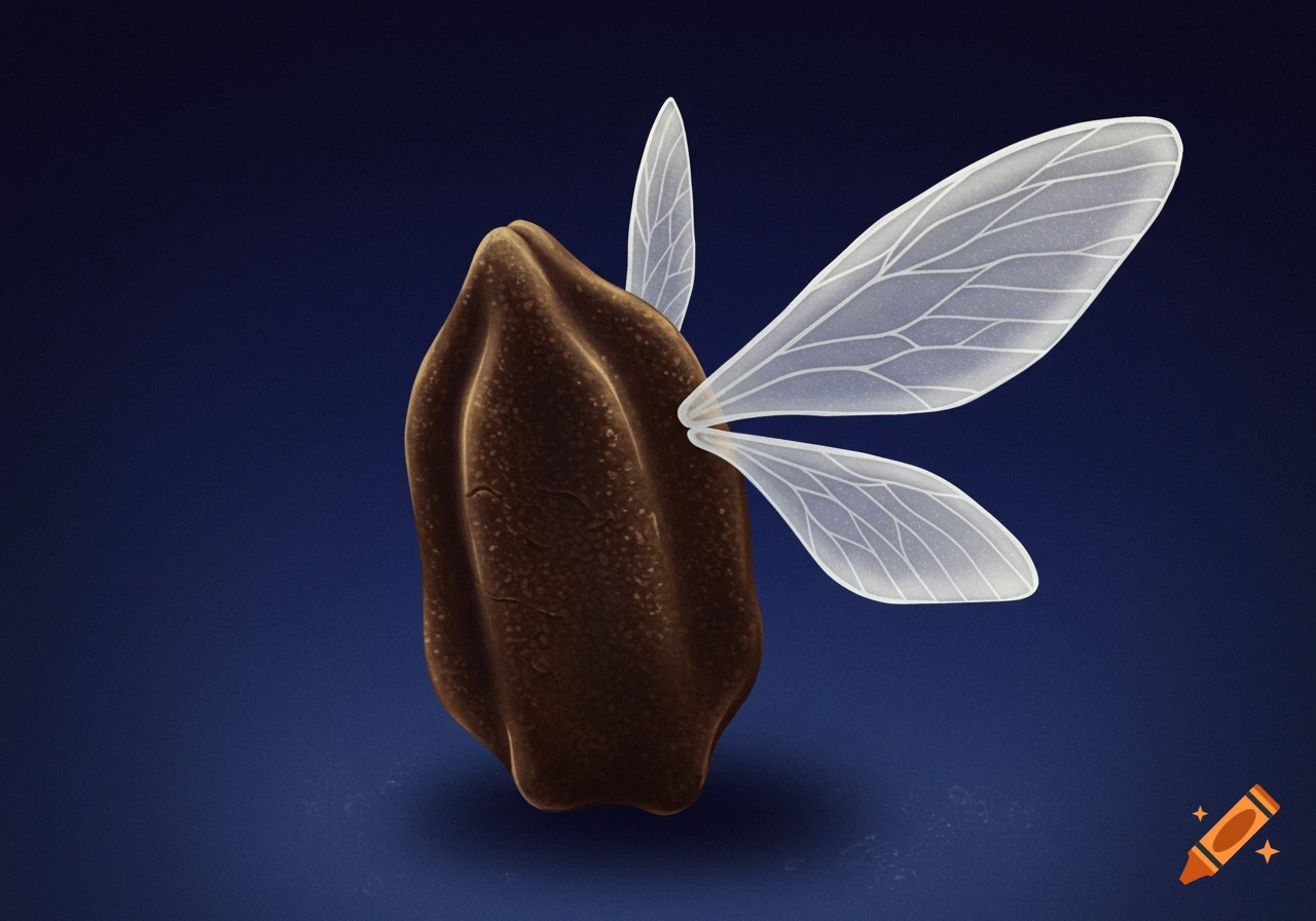A close-up illustration of a seed with translucent wings. on Craiyon