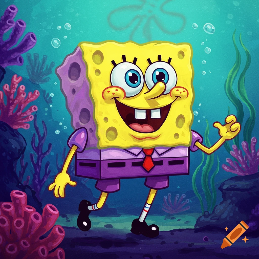 Spongebob Squarepants wearing a purple shirt and pants underwater. on ...