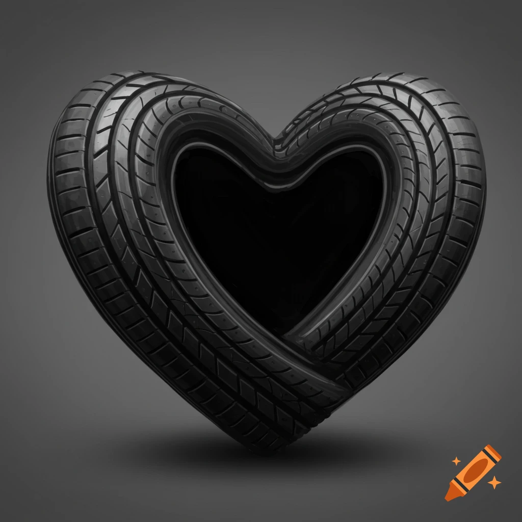 Photorealistic rendering of a heart shape formed by black car tires. on ...