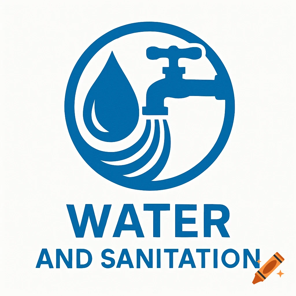Blue logo with faucet, water drop, and text 'WATER AND SANITATION' on ...