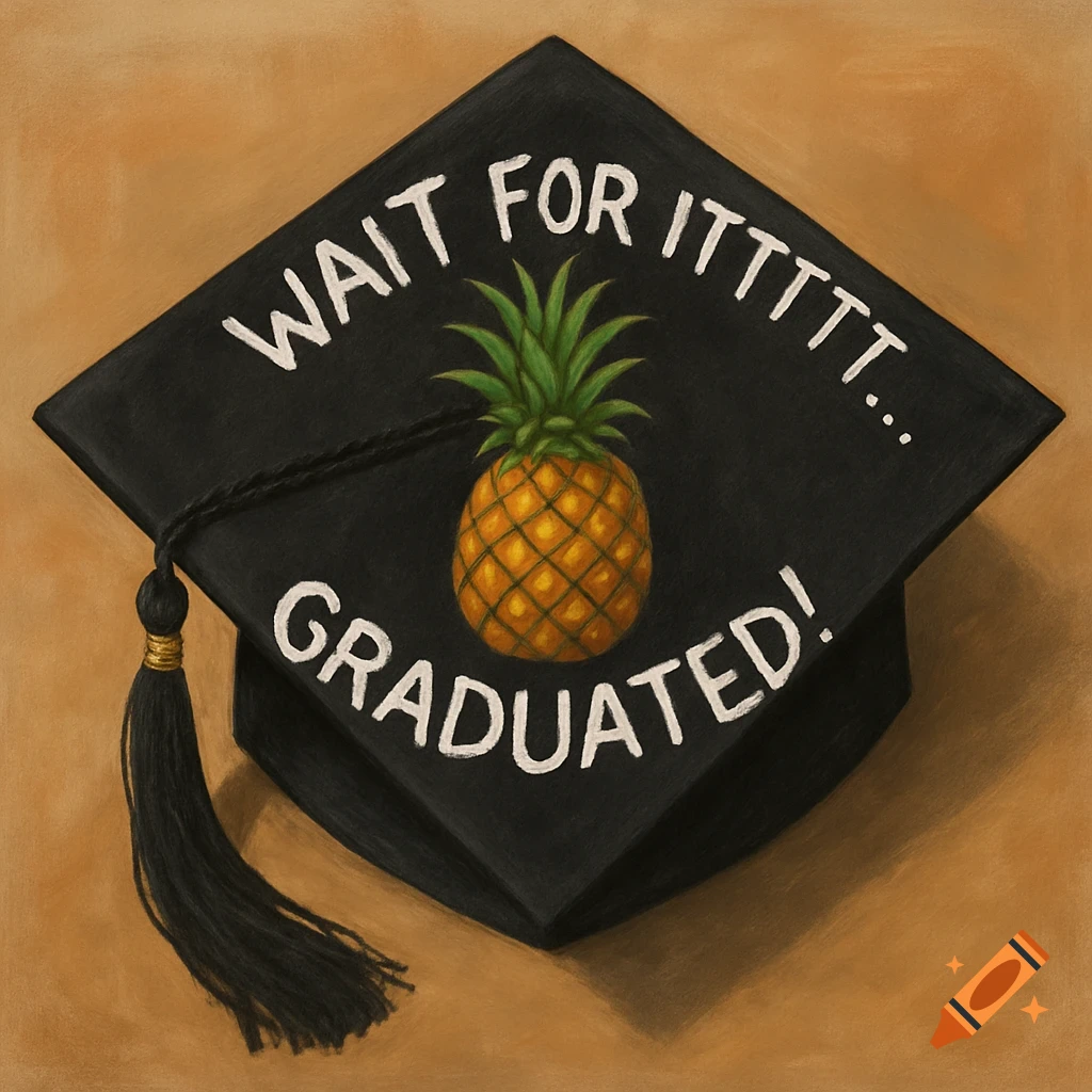 A graduation cap with "Wait for itttttt... Graduated!" text and a ...