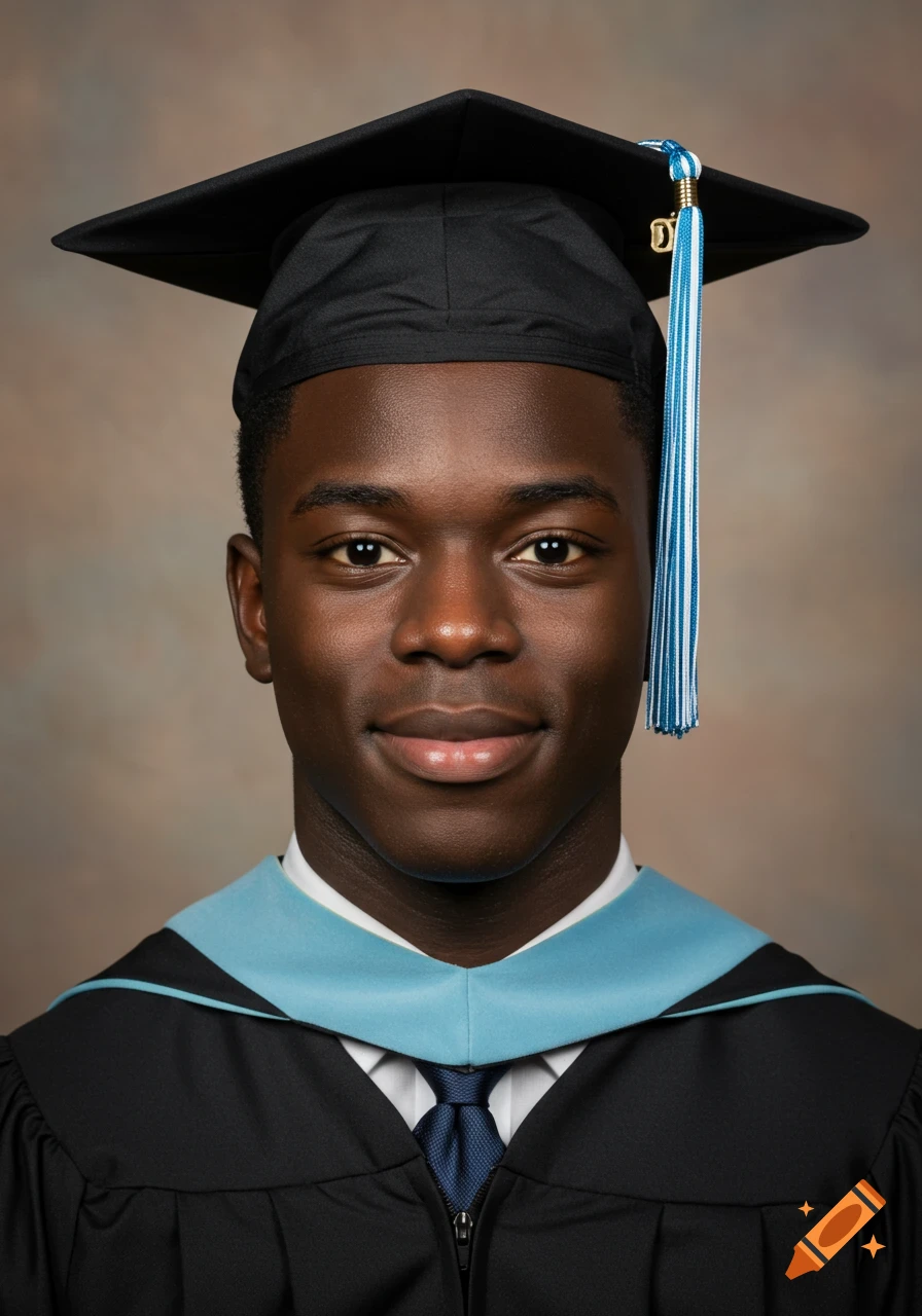 Graduation headshot of a young man in cap and gown. on Craiyon