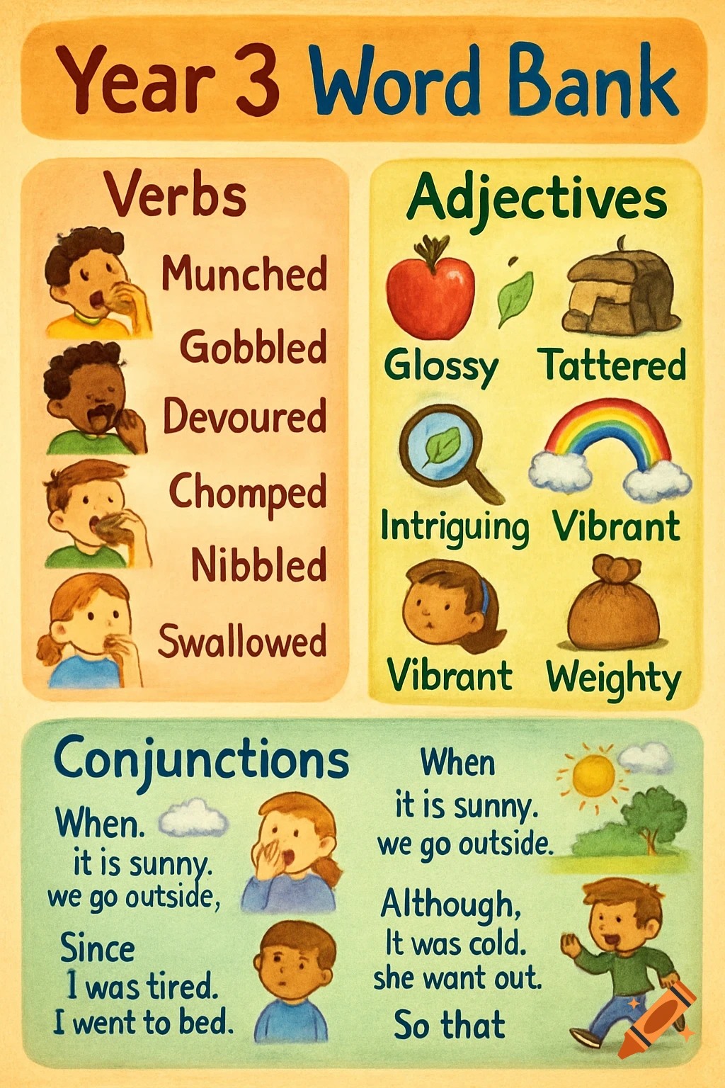 A colorful educational poster for Year 3 children, titled "Year 3 Word ...