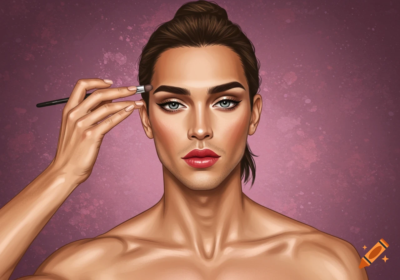 Stylized illustration of a person applying dramatic makeup with a brush. on Craiyon