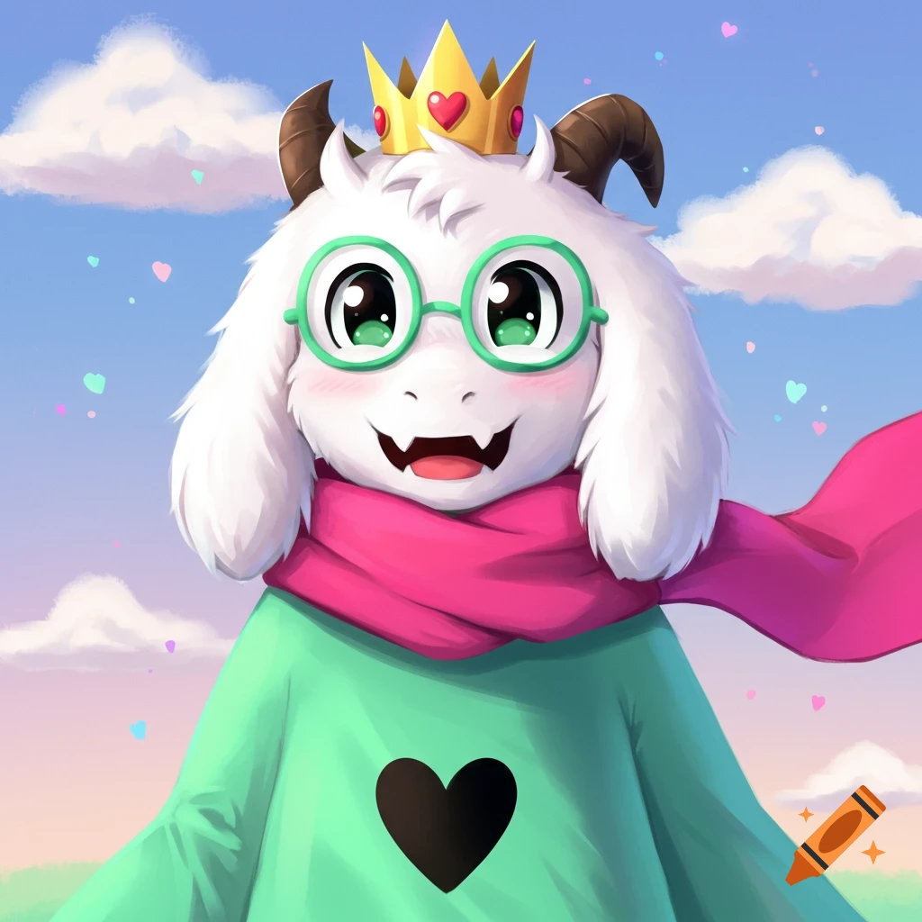 Digital art portrait of a fluffy white goat-like character in green ...