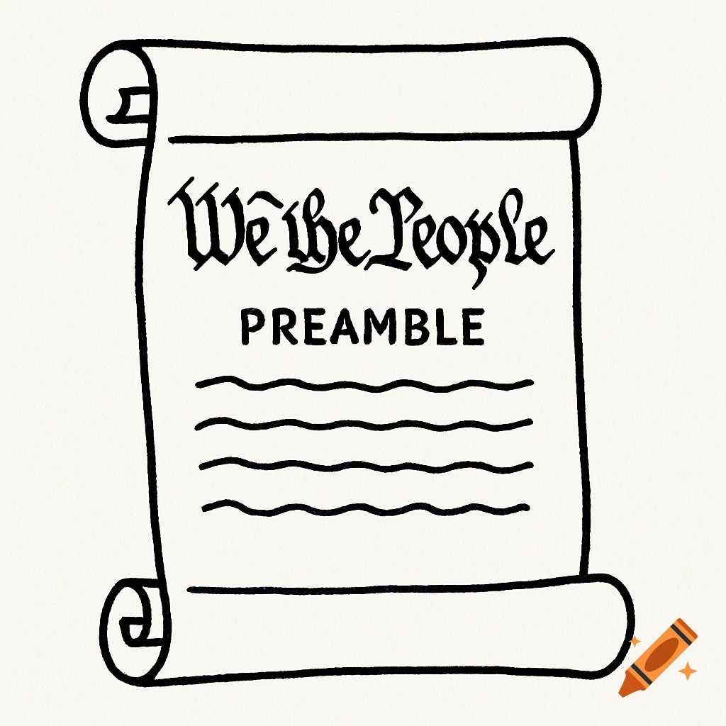 Simple line drawing of a scroll with "We the People PREAMBLE" written ...