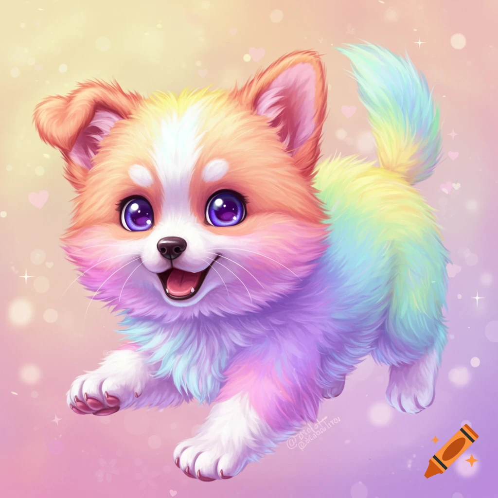 A cute fluffy rainbow-colored puppy. on Craiyon