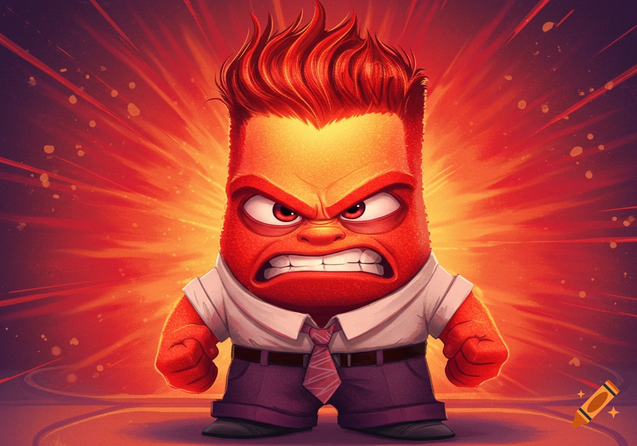 Cartoon character Anger from Inside Out looking angry, standing with ...