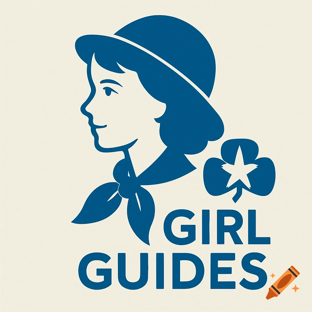 Blue logo of a girl scout or guide in profile with text "GIRL GUIDES ...