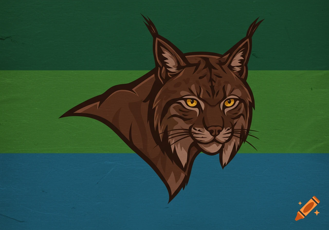 Stylized lynx head on green and blue stripes on Craiyon