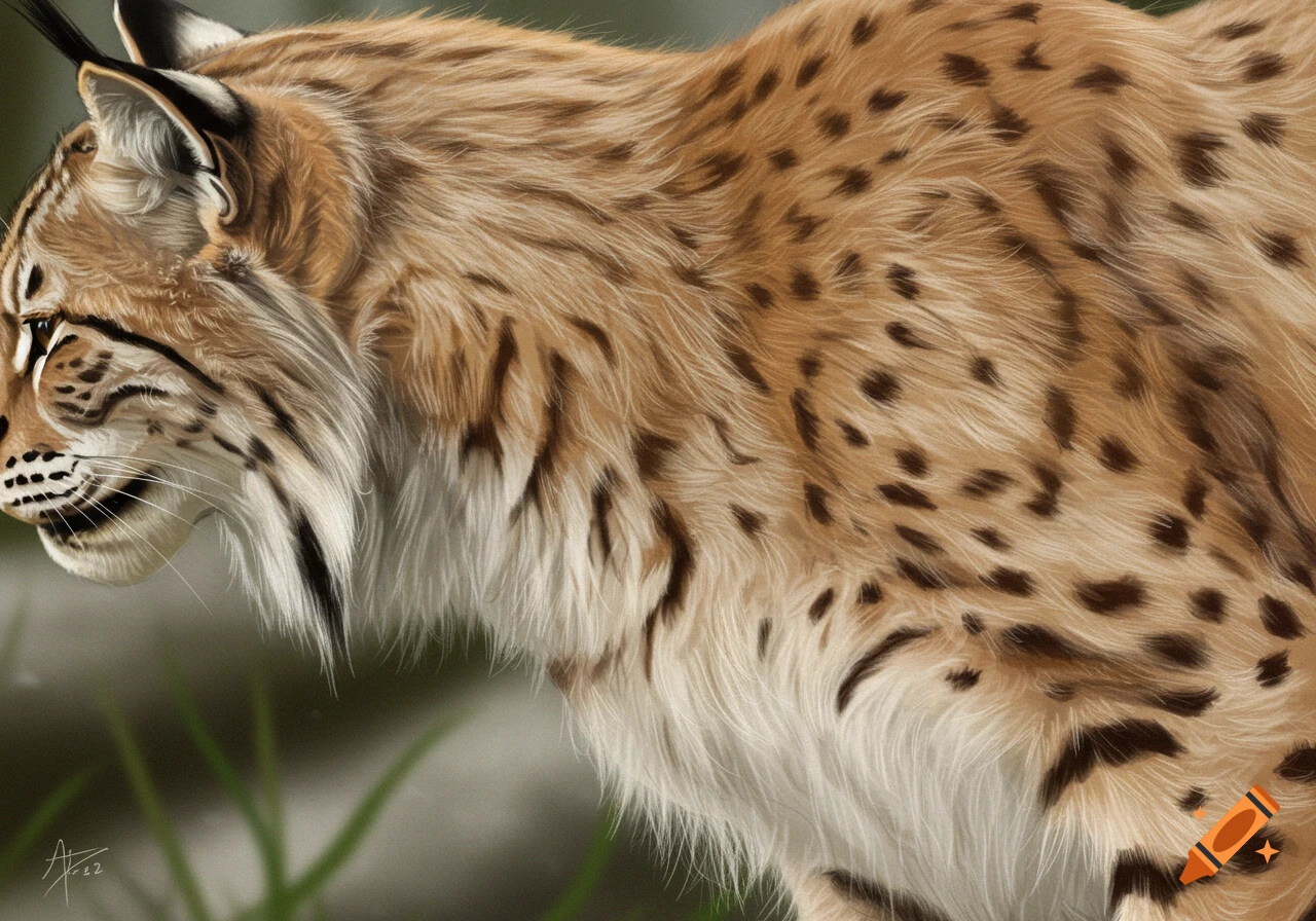 Close-up of a lynx's face and spotted fur. on Craiyon
