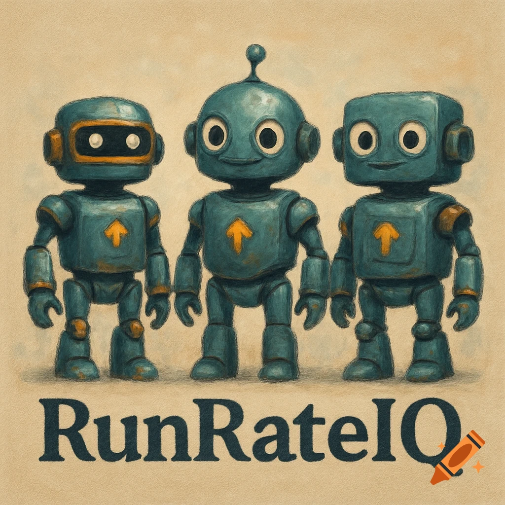 Illustration of three stylized blue robots standing above the text ...