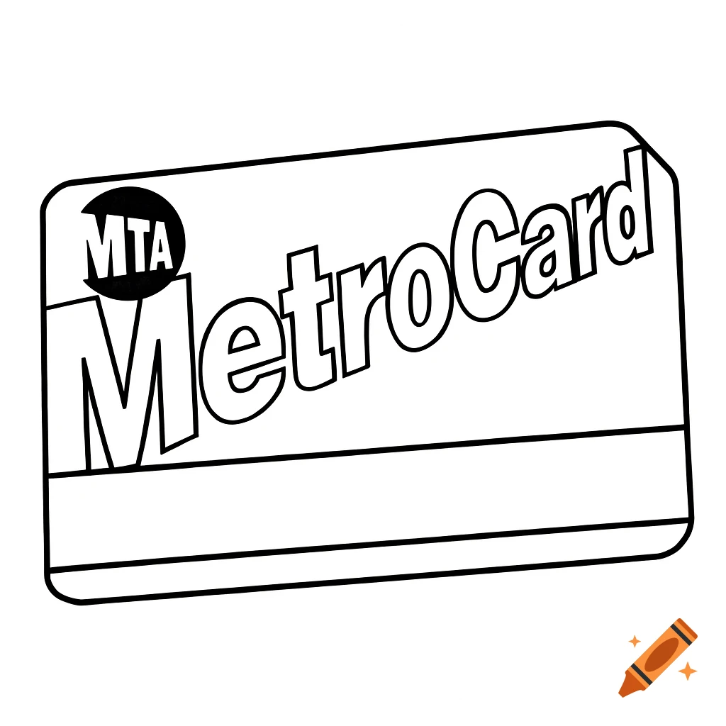 Black and white outline drawing of a MetroCard. on Craiyon