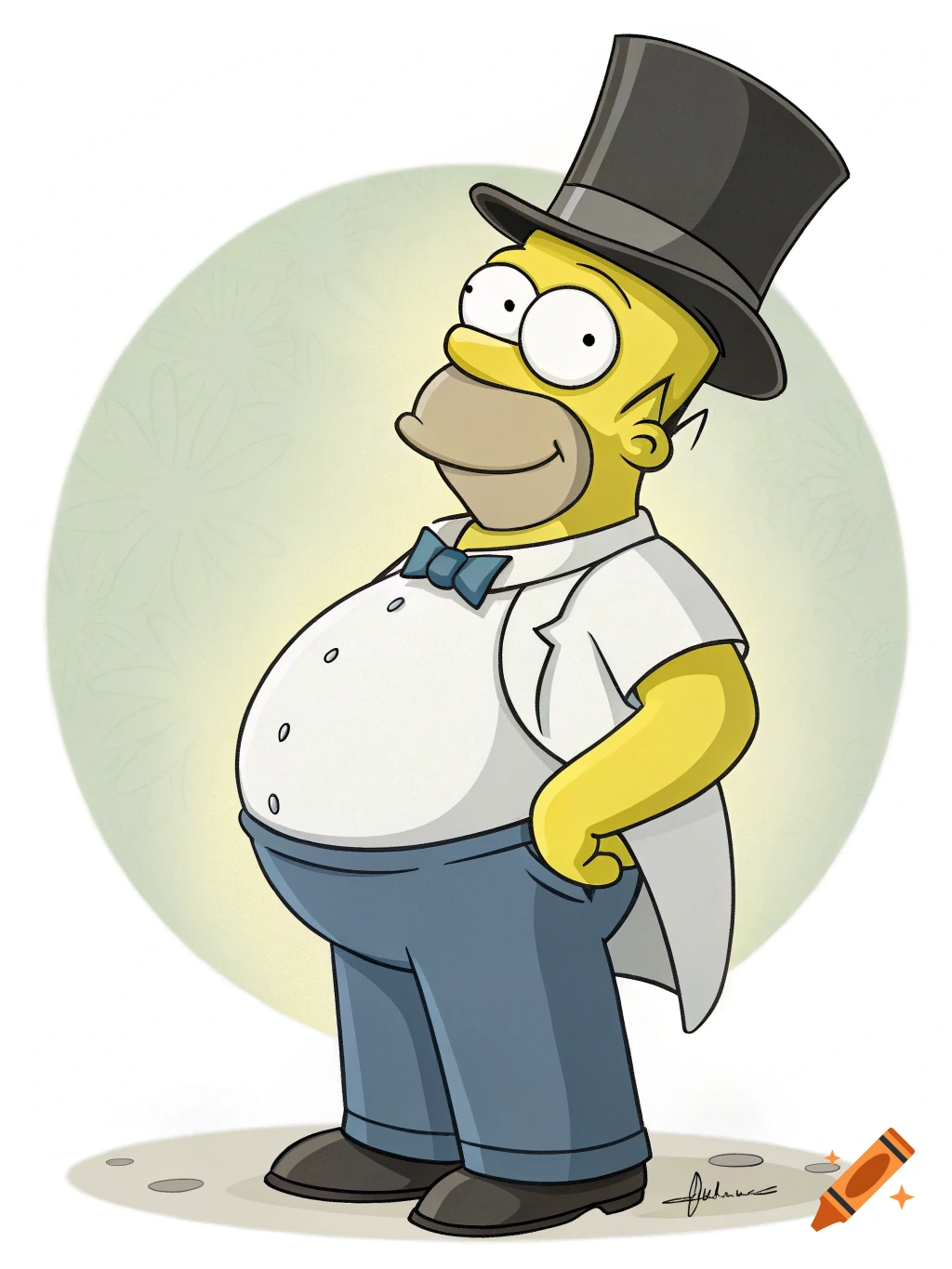 Cartoon illustration of Homer Simpson wearing a top hat and formal wear ...