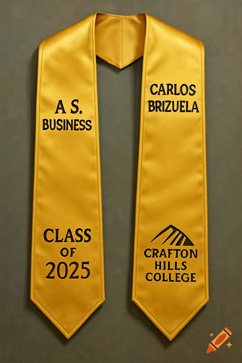 A golden graduation sash with black text. on Craiyon