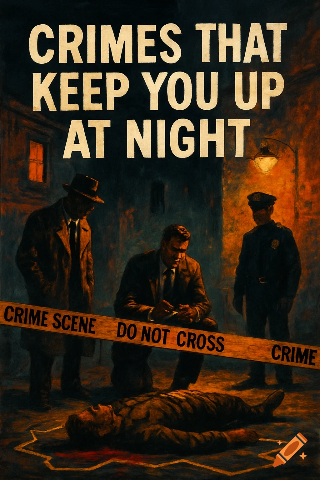 Poster for 'Crimes That Keep You Up At Night', a stylized night crime ...
