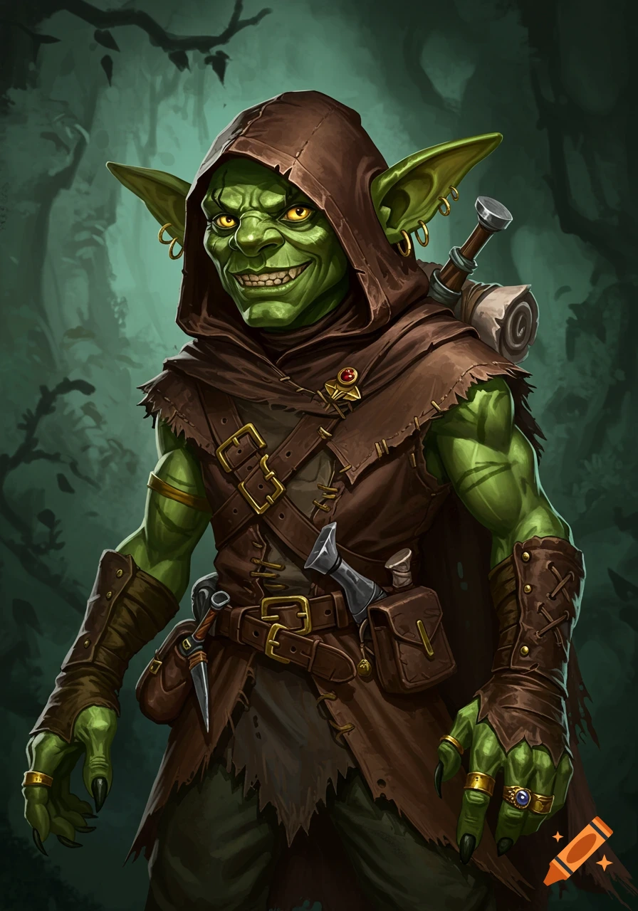 A hooded goblin rogue in a dark forest. on Craiyon