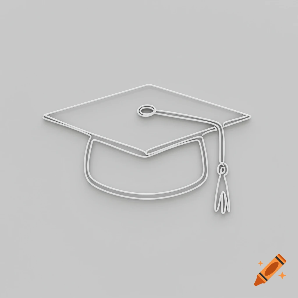 A simple white outline of a graduation cap with a tassel on a grey ...