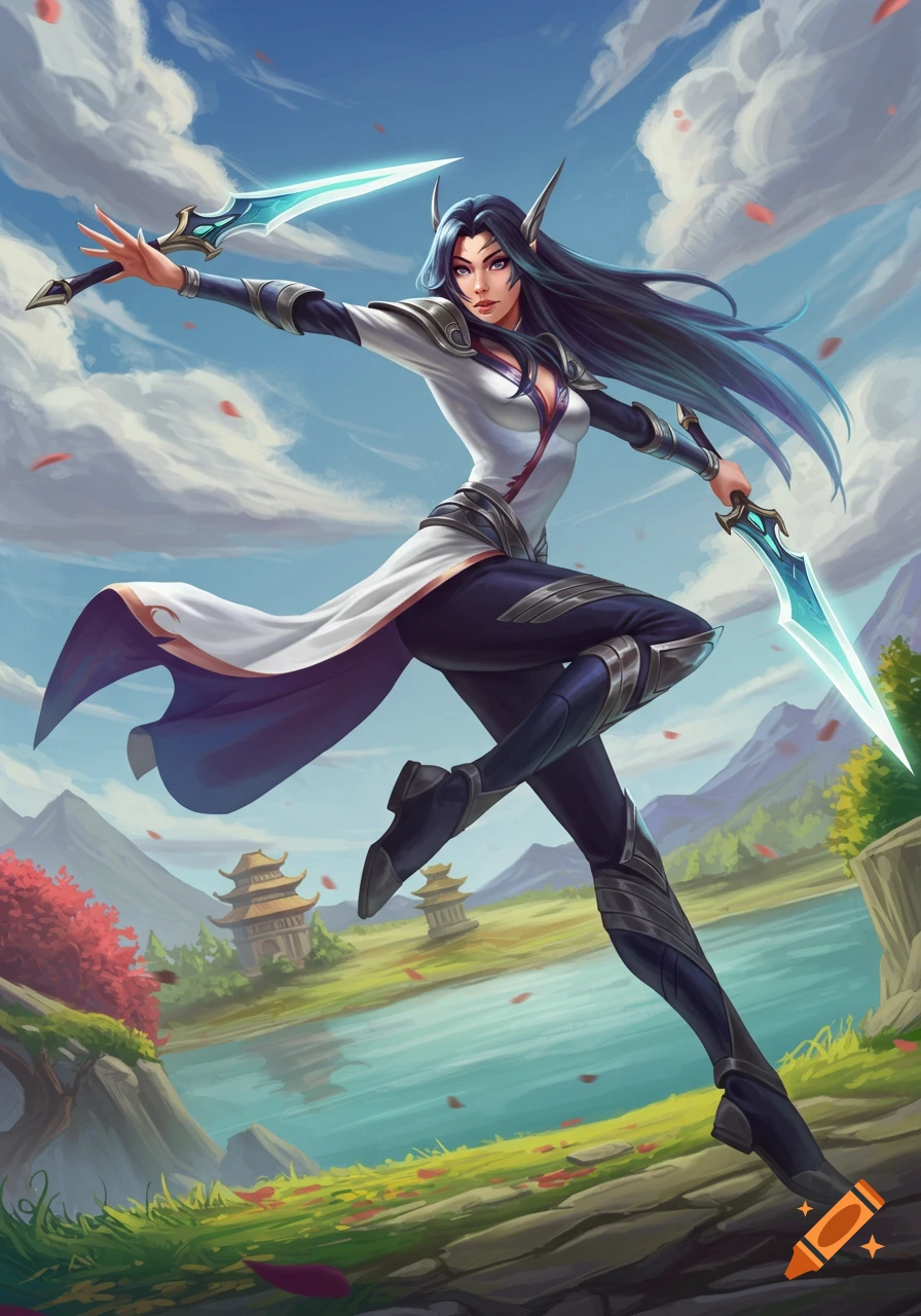 Female fantasy character, Irelia from League of Legends, in a dynamic ...