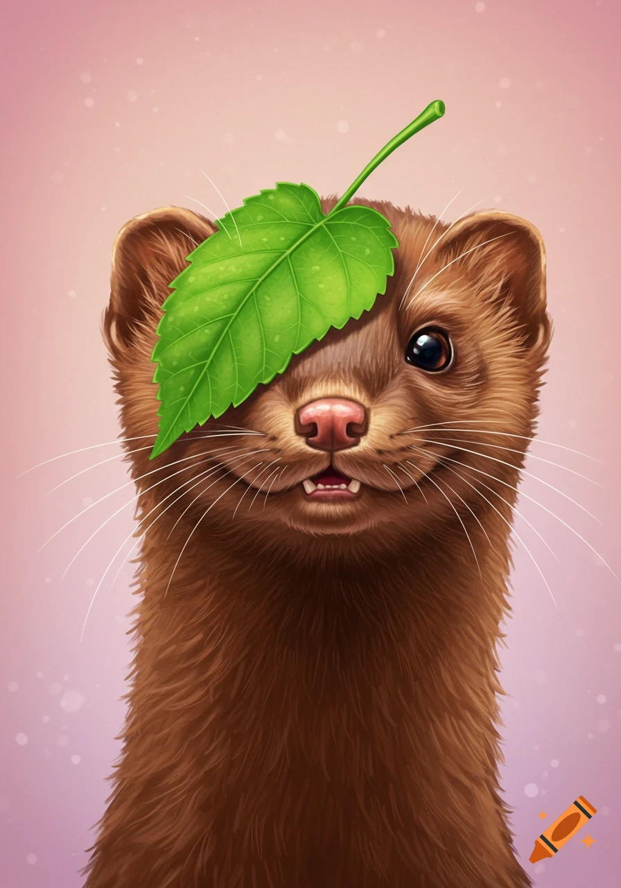 Illustration of a weasel wearing a green leaf as an eye patch. on Craiyon