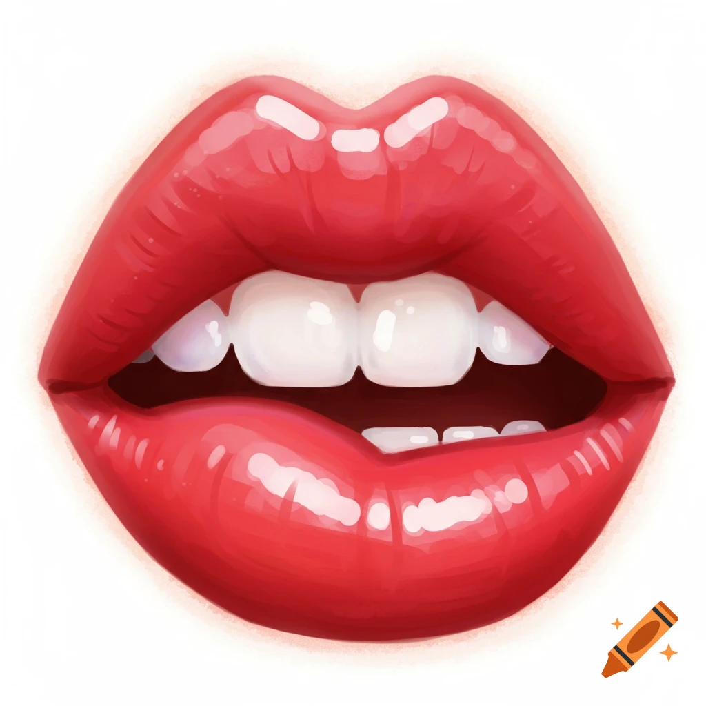 Illustration of bright red lips with teeth visible on Craiyon