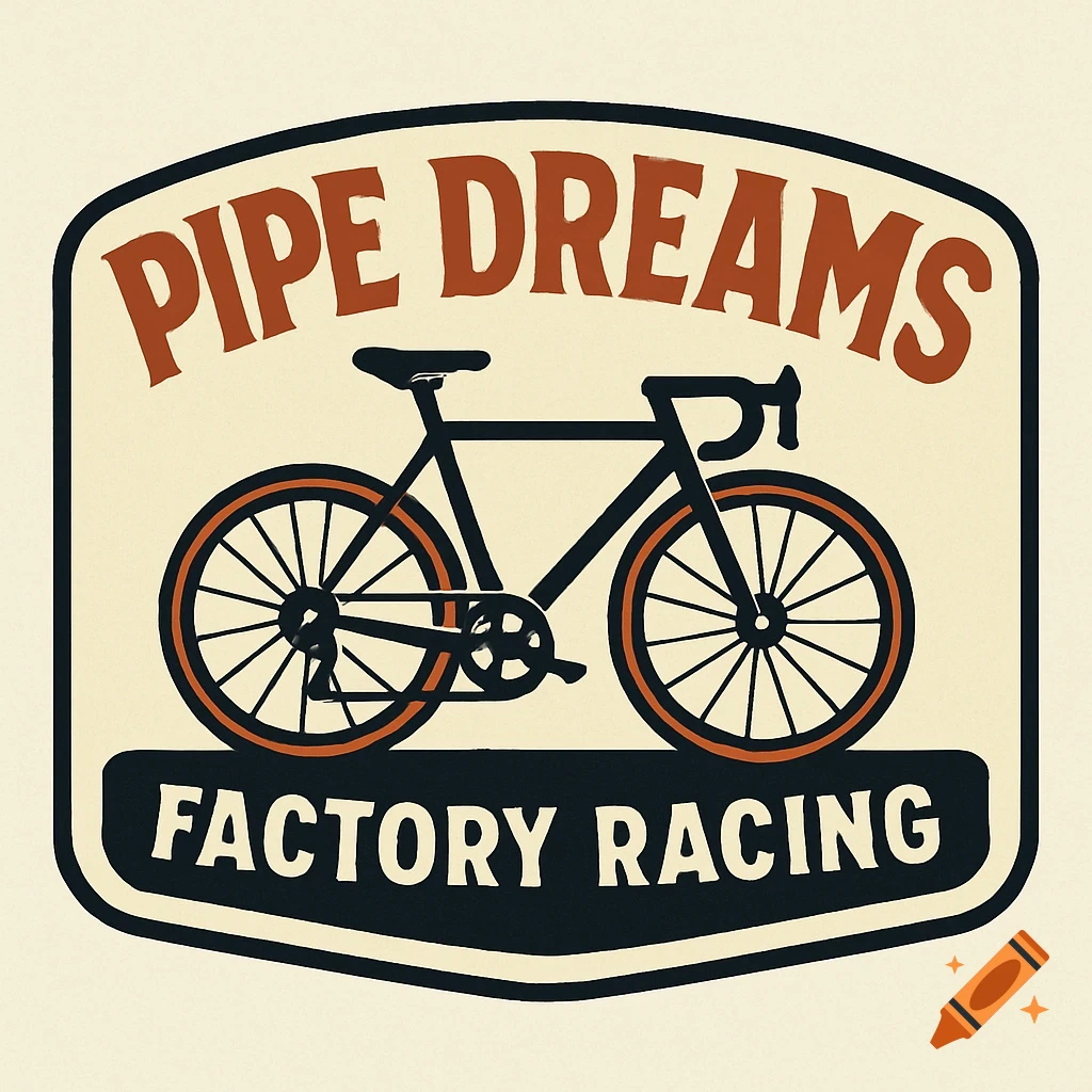 Logo of a bicycle inside a shield shape with the text 'PIPE DREAMS ...