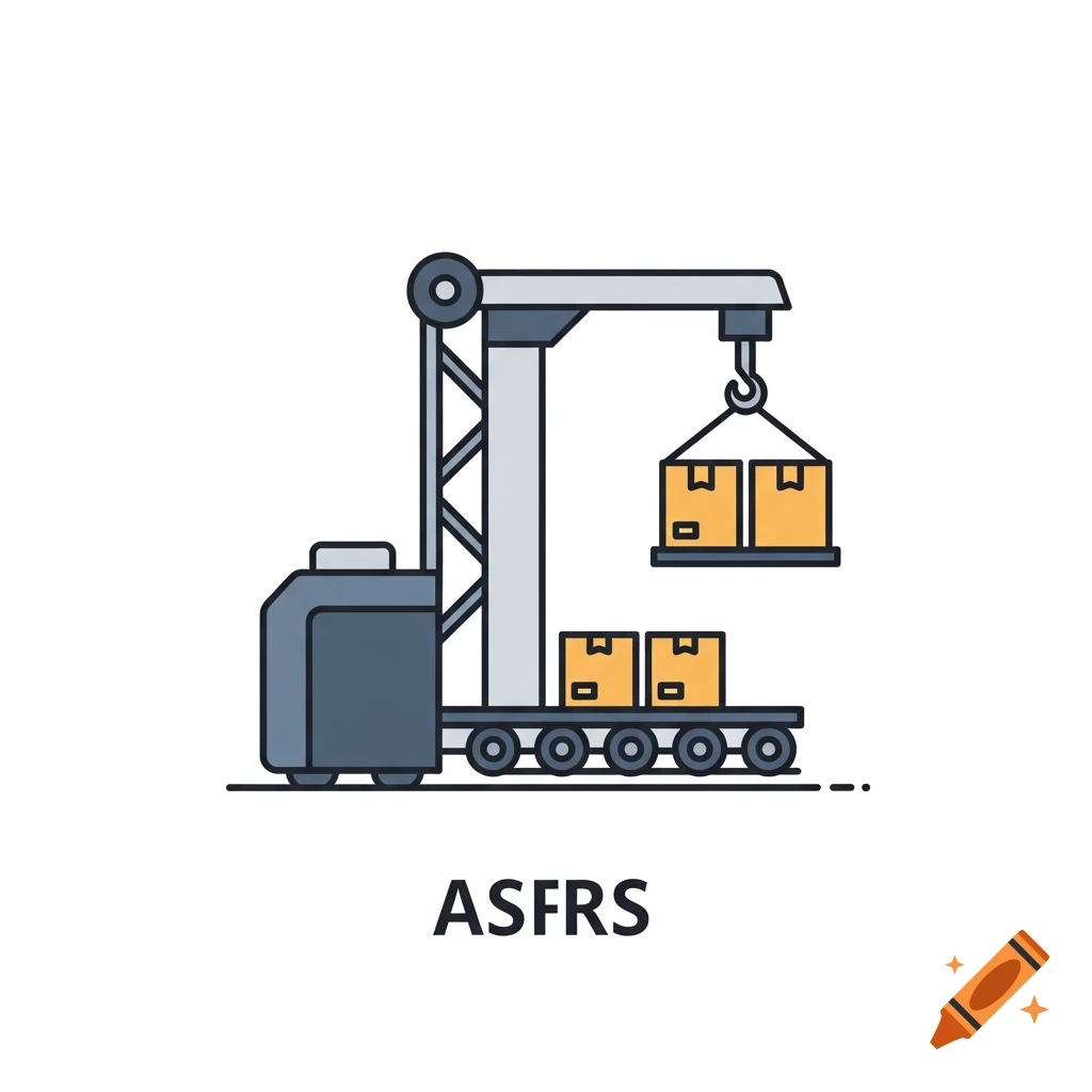 Icon of an automated storage and retrieval system (ASRS) moving boxes ...