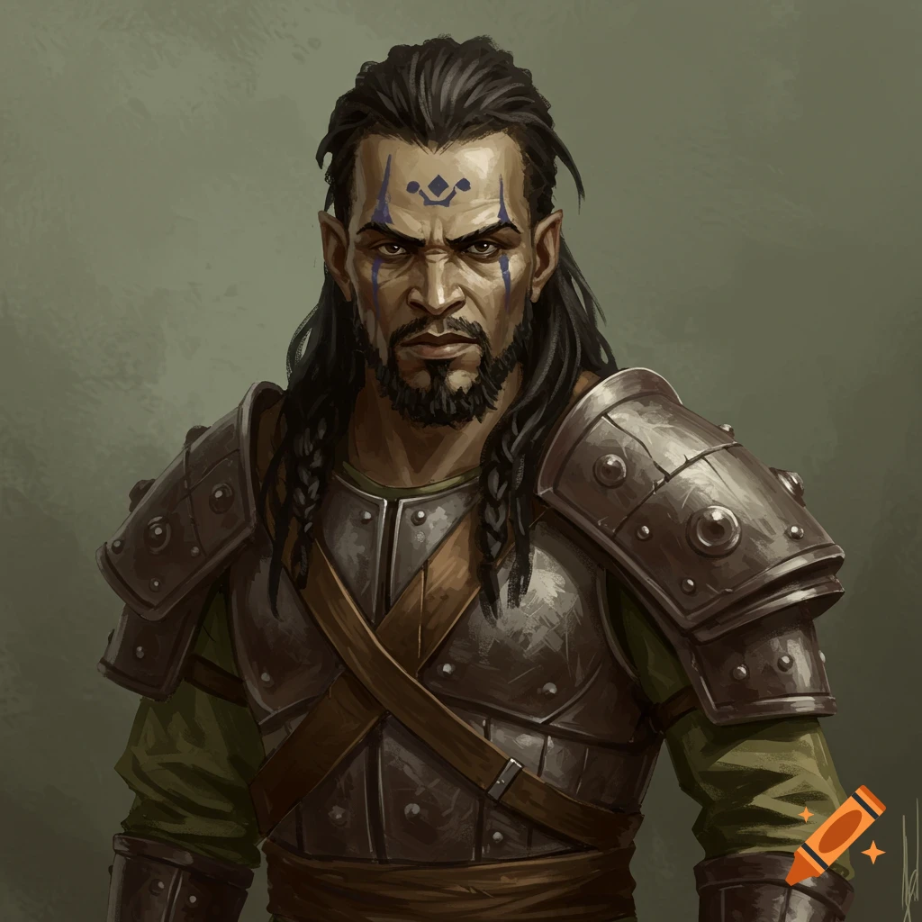 A detailed portrait illustration of a fantasy warrior with face paint ...