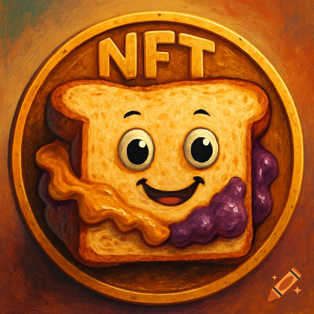 Cartoon toast with peanut butter and jelly in an NFT coin on Craiyon