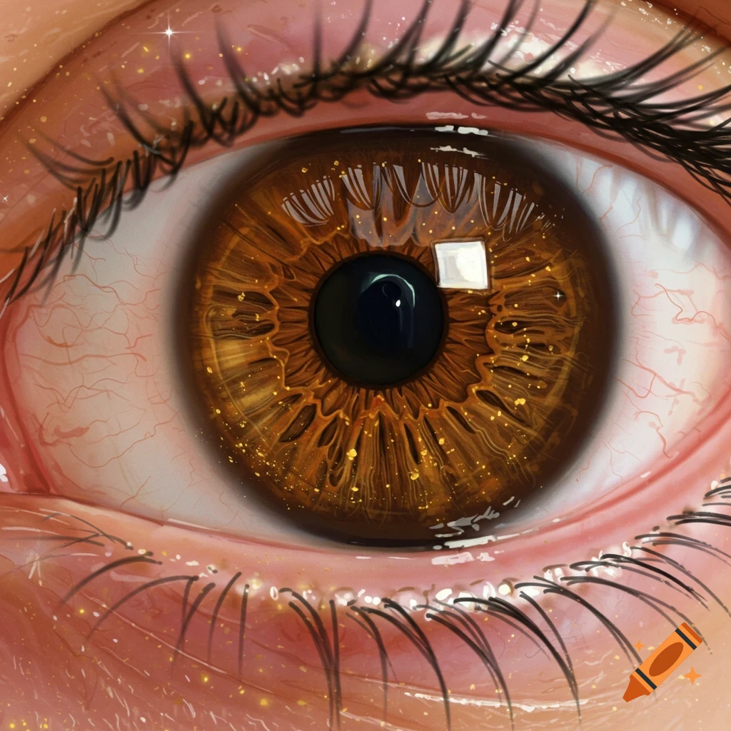 Extreme close-up of a brown eye with golden flecks, digital art style ...