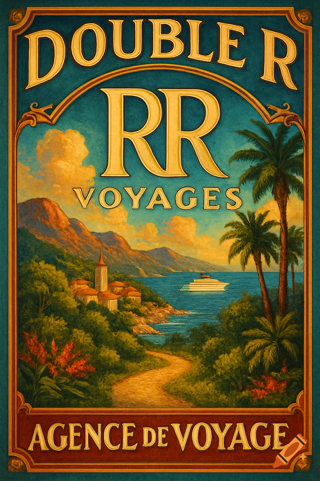 Vintage travel poster for Double R Voyages travel agency on Craiyon