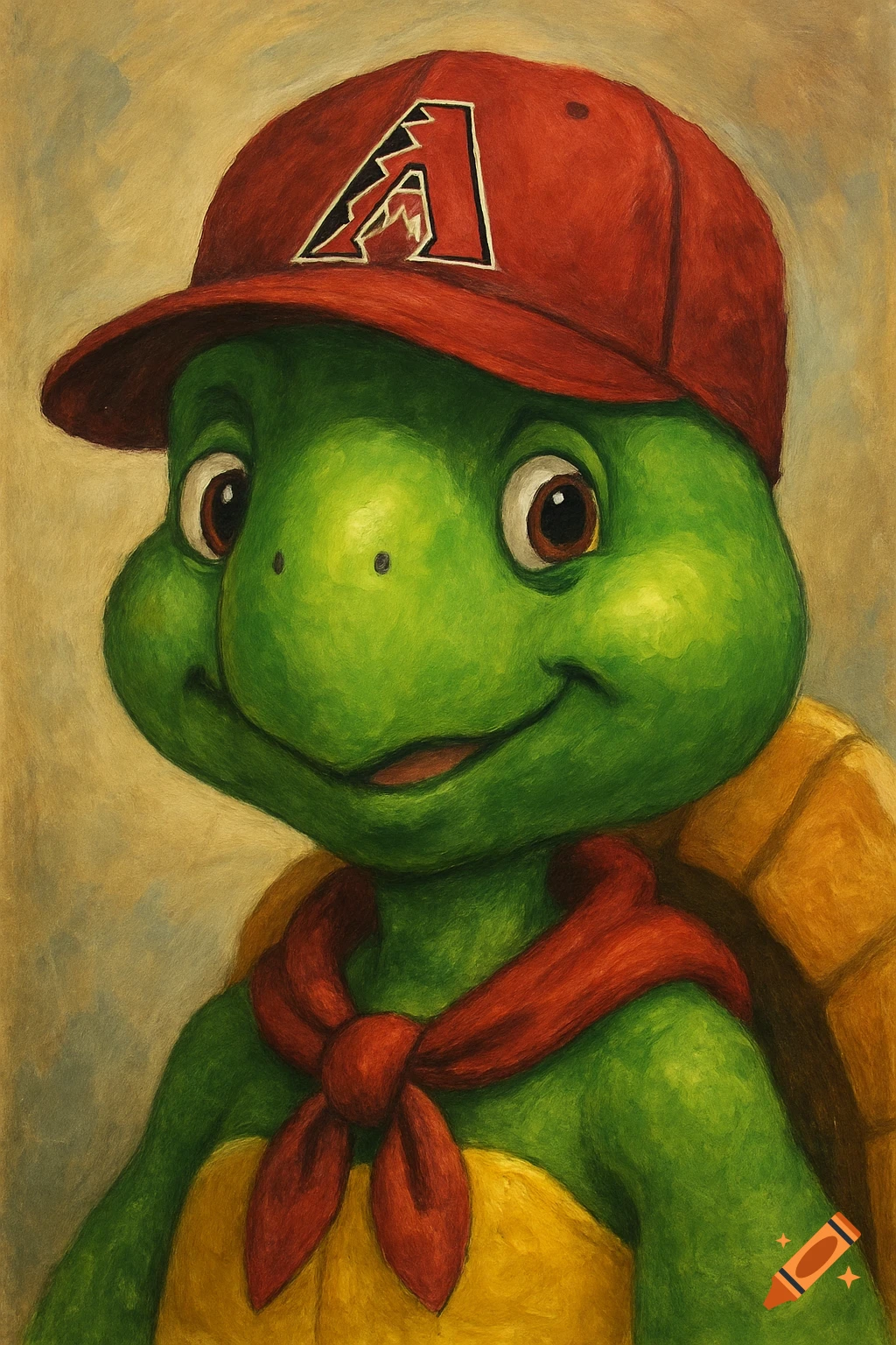Painting of a cartoon turtle wearing a red Arizona Diamondbacks ...