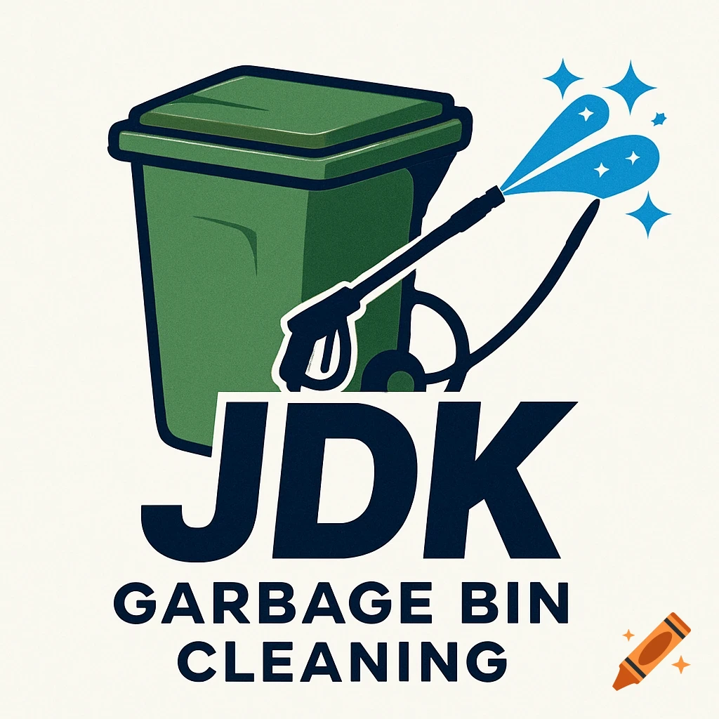 Logo for JDK garbage bin cleaning business, featuring a green trash bin ...