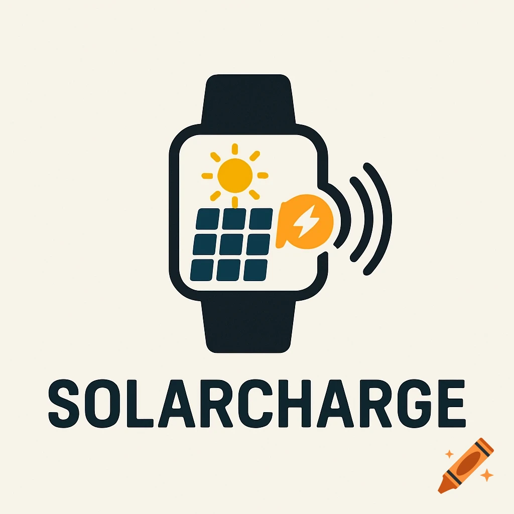 Logo of a smartwatch with solar panels, sun, lightning bolt icon, and ...