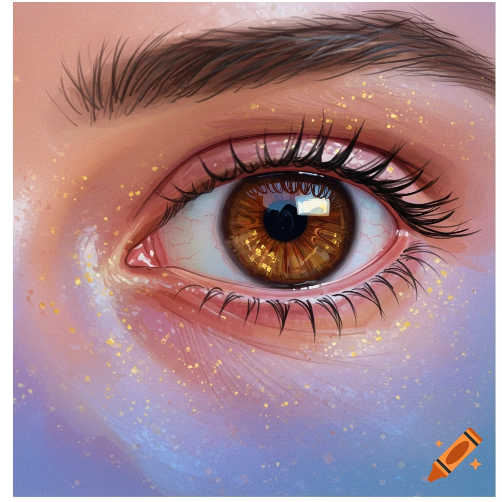 Close-up of a brown eye with gold flecks in an artistic style. on Craiyon