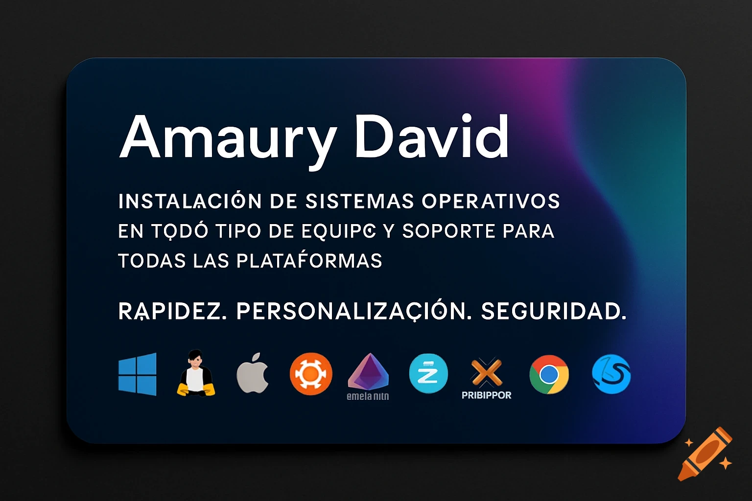 Business card with text for technology services and operating system ...