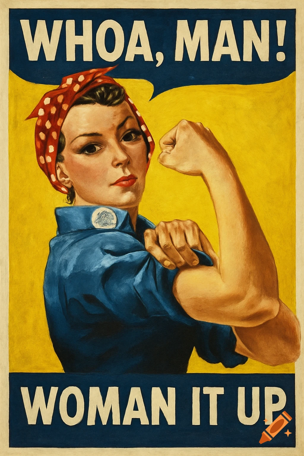 Vintage style poster of a woman in a red bandana flexing her arm with ...