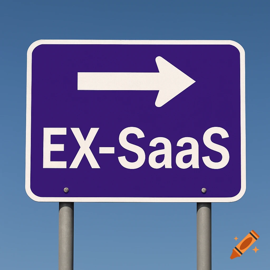 A purple road sign with a white arrow pointing right and white text ...