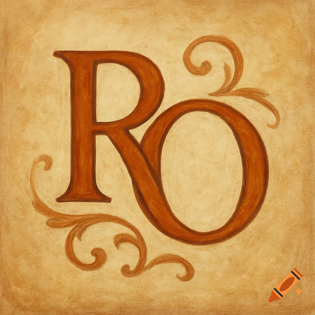 Stylized initials R and O with flourishes on a textured background on ...