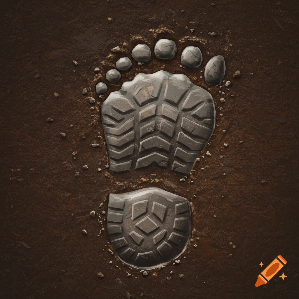 A large, see-through footprint in brown dirt with small pebbles. on Craiyon