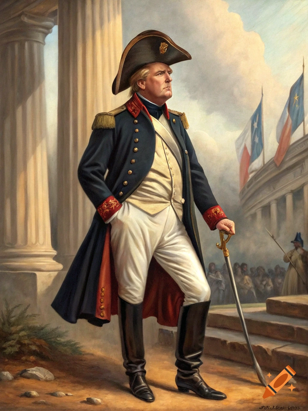 Painting of a man resembling Donald Trump in historical military ...