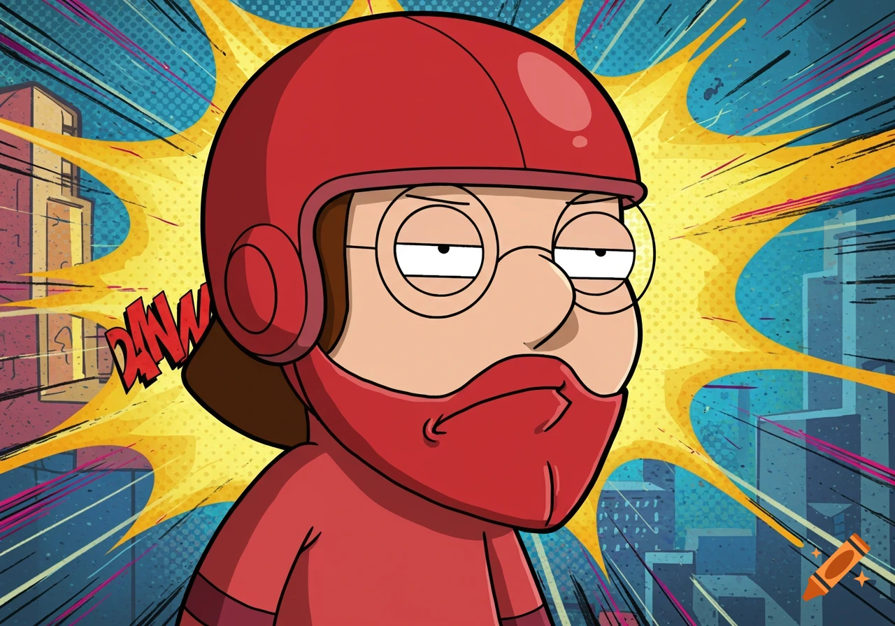 Cartoon character blending Meg from Family Guy and Crimson Chin, in red ...