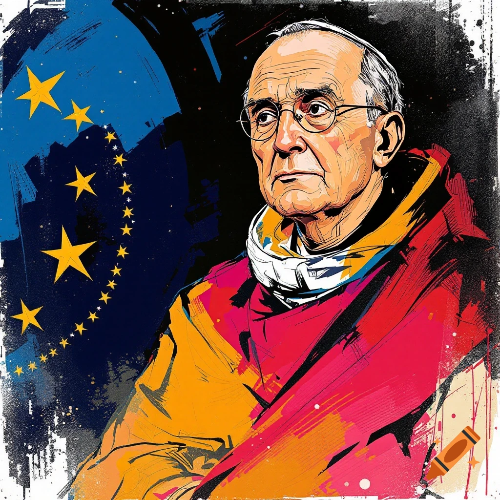 Stylized portrait of Pope John XXIII with European Union stars in the ...