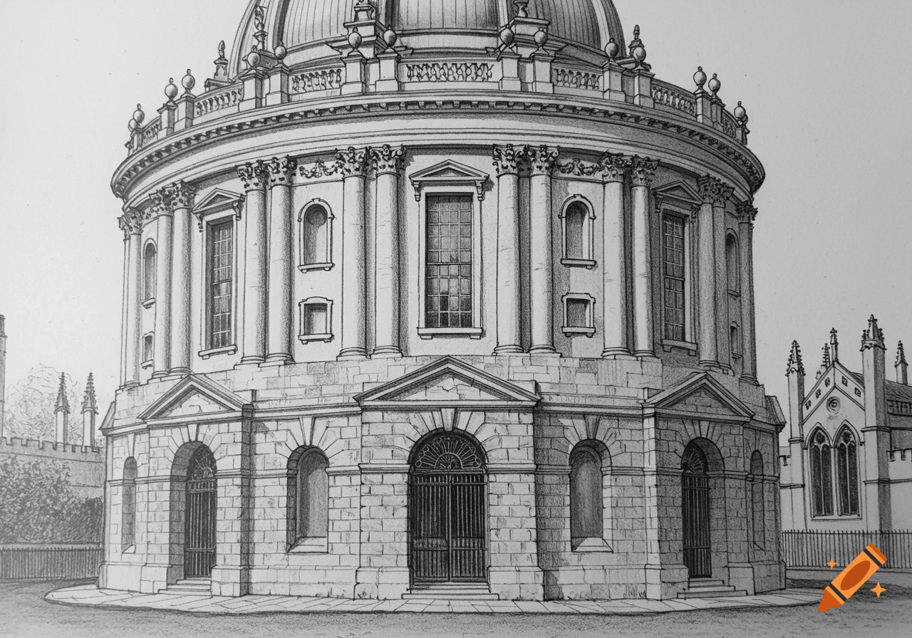 Pencil drawing of the Radcliffe Camera building on Craiyon